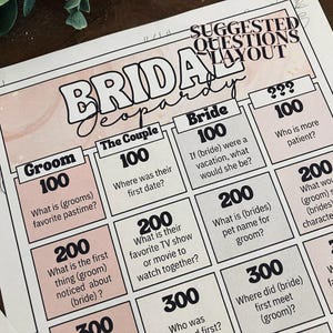 Bridal Shower Jeopardy Printable Game Hen Do Entertainment Questions ...