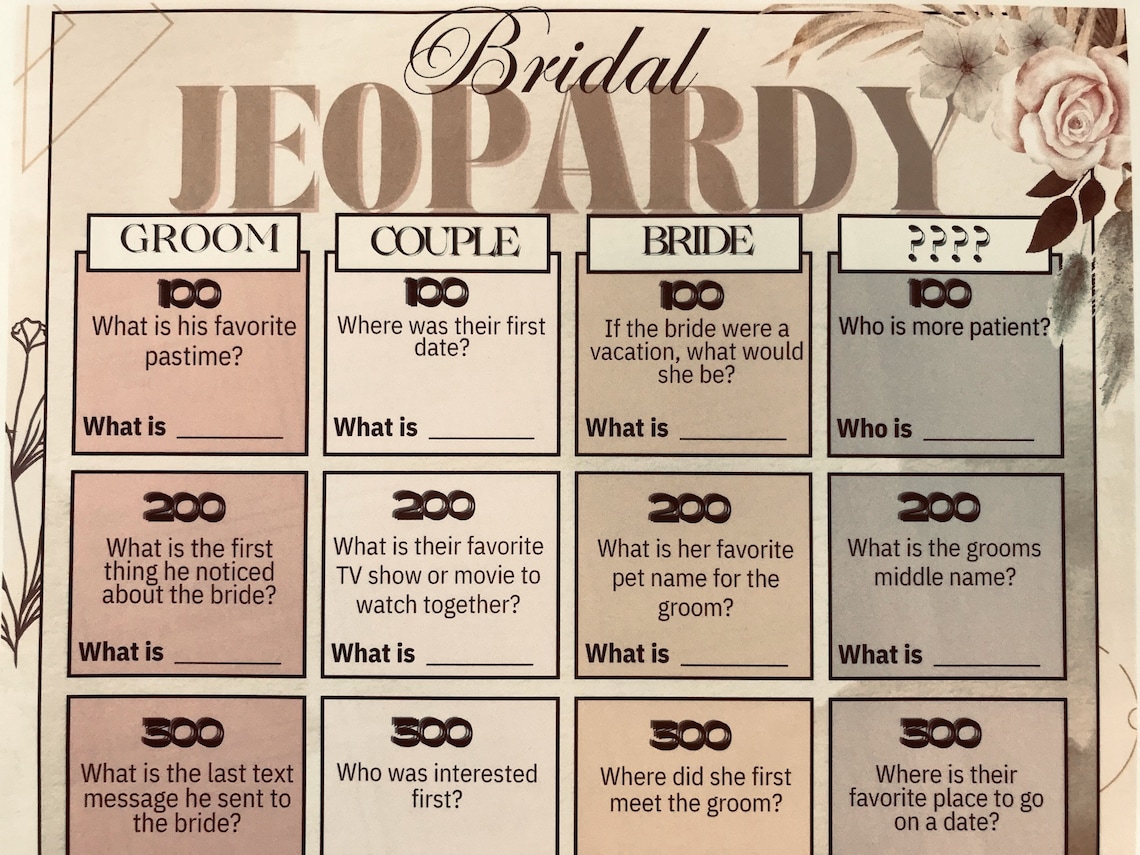 Boho Bridal Shower Jeopardy Printable Wedding Game Flowers Hen Do ...