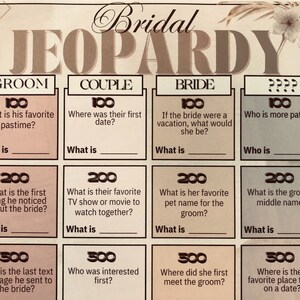 Boho Bridal Shower Jeopardy Printable Wedding Game Flowers Hen Do ...