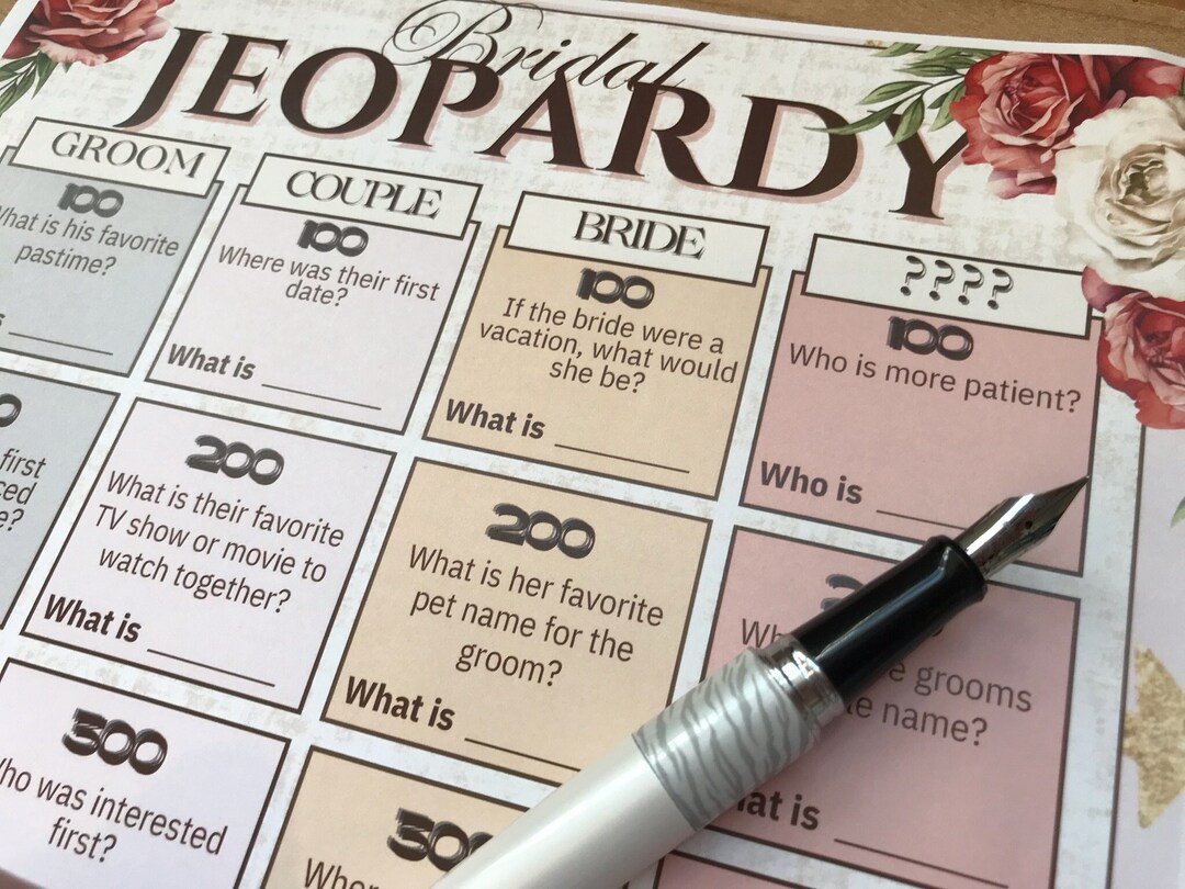 Bridal Shower Jeopardy Printable Wedding Game Country Flowers Hen Do ...