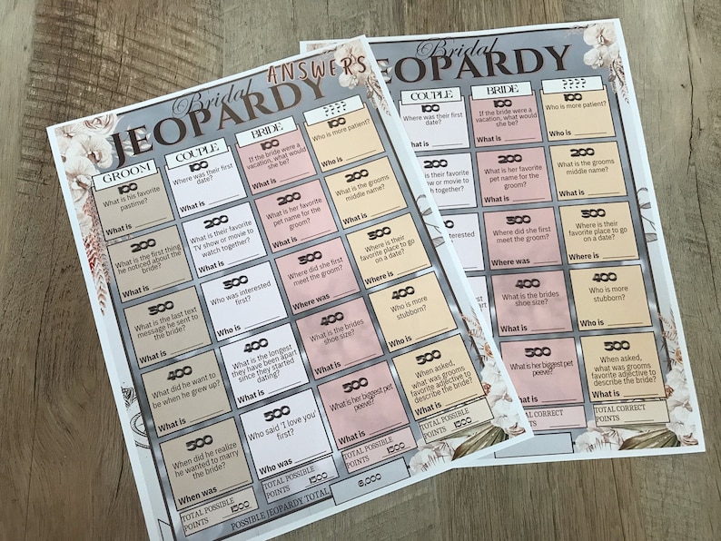 Country Bridal Shower Jeopardy Printable Wedding Game Flowers Hen Do ...