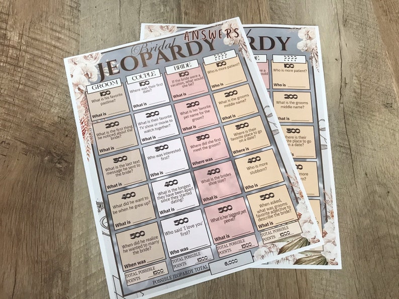 Country Bridal Shower Jeopardy Printable Wedding Game Flowers Hen Do ...