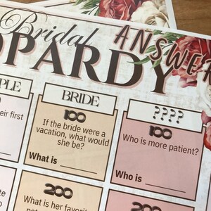 Bridal Shower Jeopardy Printable Wedding Game Country Flowers Hen Do ...