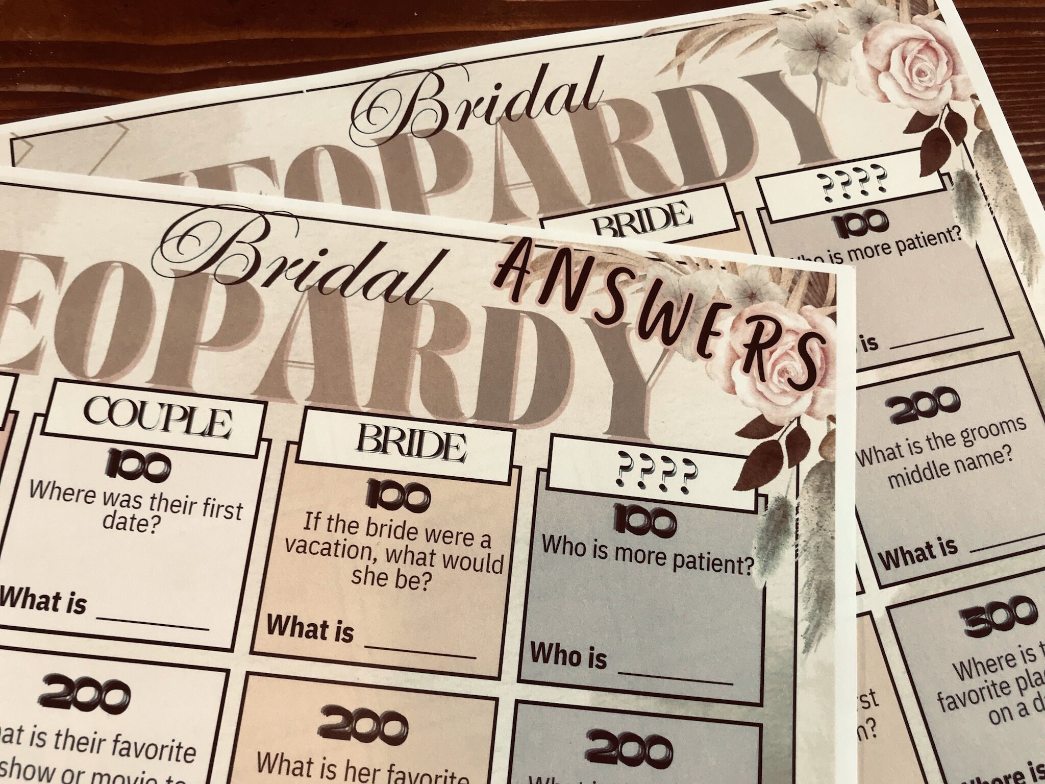 Boho Bridal Shower Jeopardy Printable Wedding Game Flowers Hen Do ...