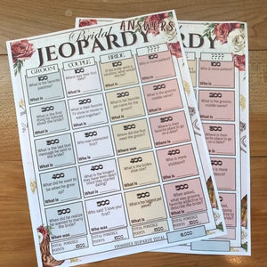 Bridal Shower Jeopardy Printable Wedding Game Country Flowers Hen Do ...
