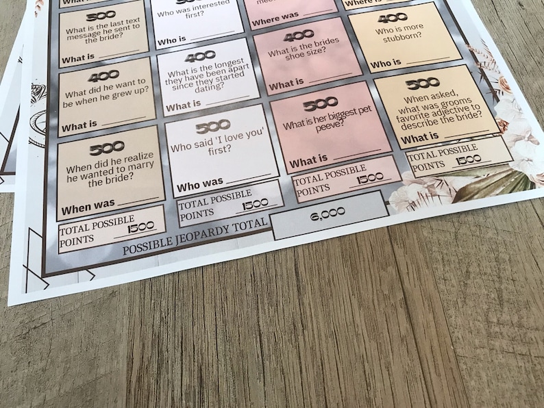 Country Bridal Shower Jeopardy Printable Wedding Game Flowers Hen Do ...