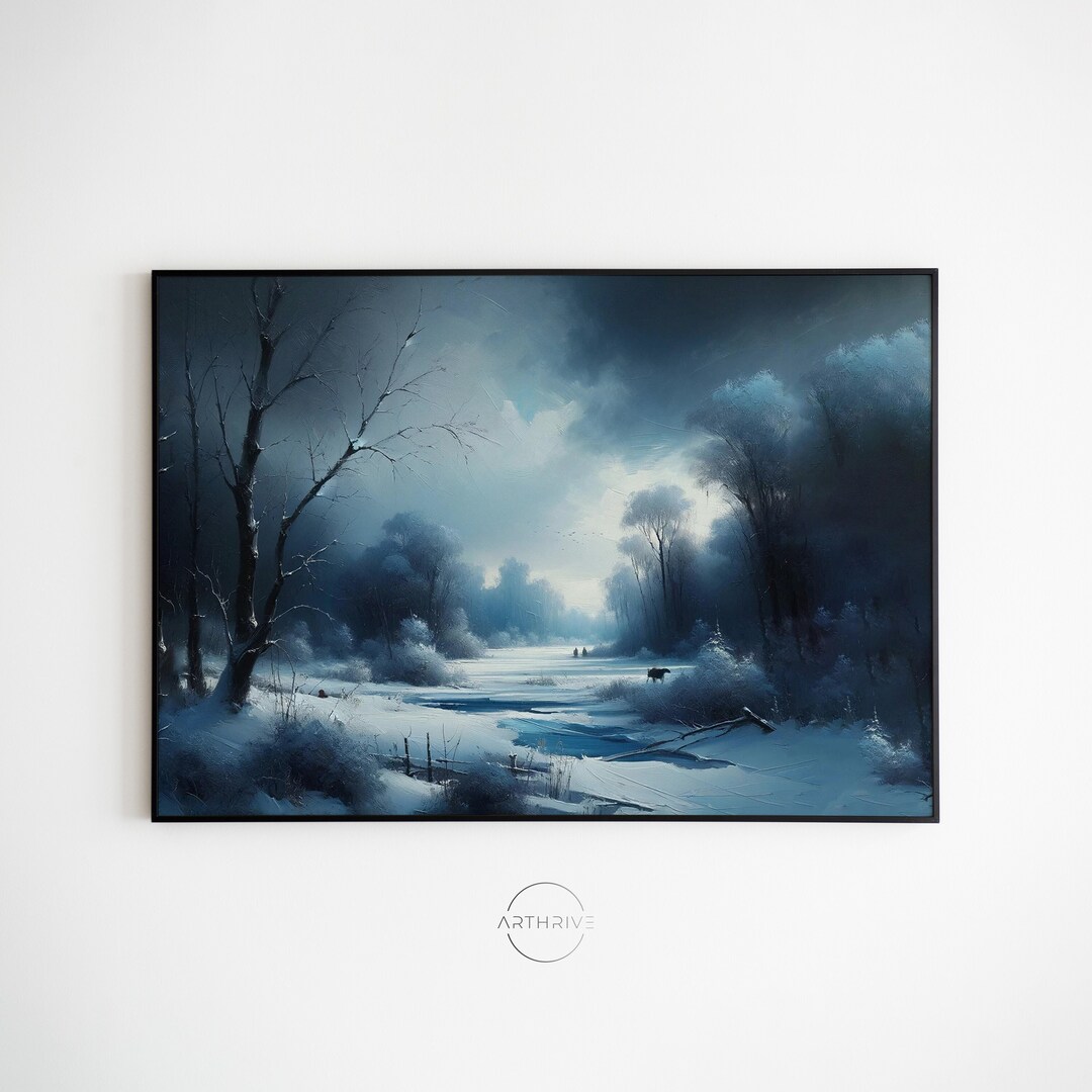 Cold Winter Landscape Oil-painting Vintage Oil-painted Winter Tree ...