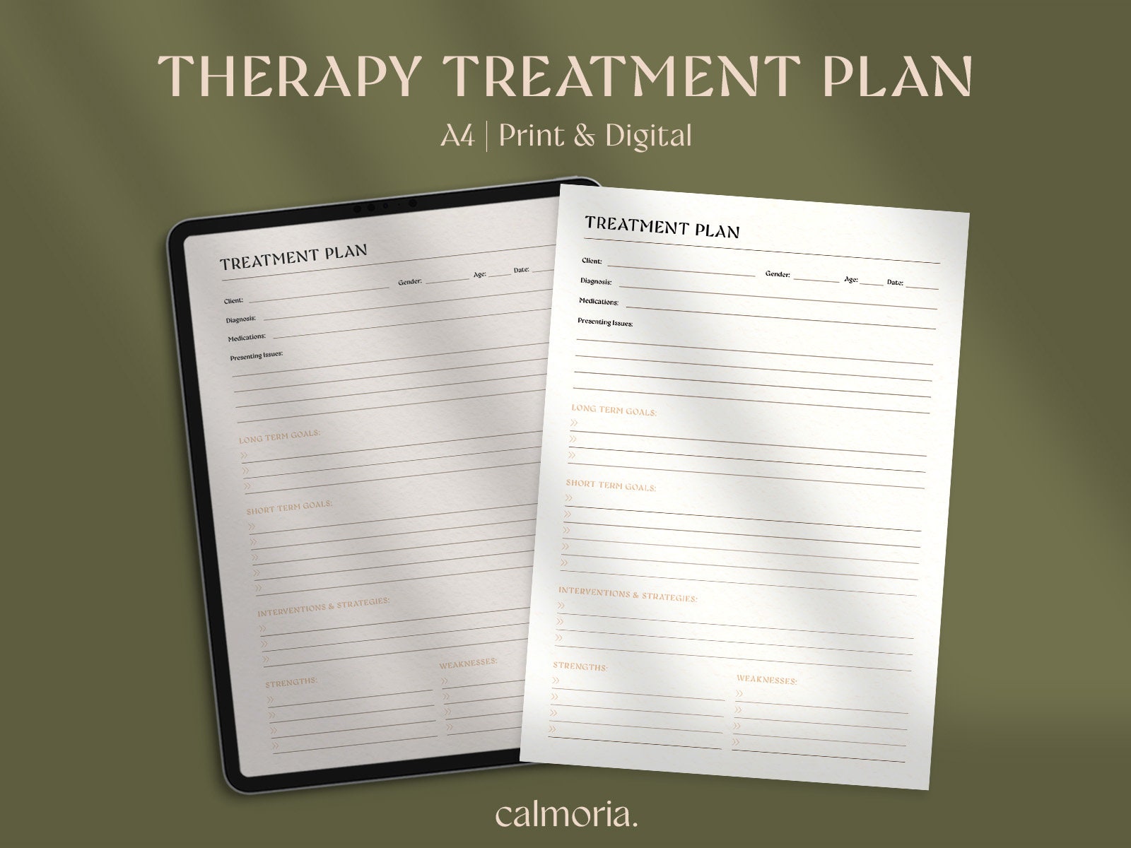 Treatment Plan Template | Therapist Note Sheets | Mental Health ...