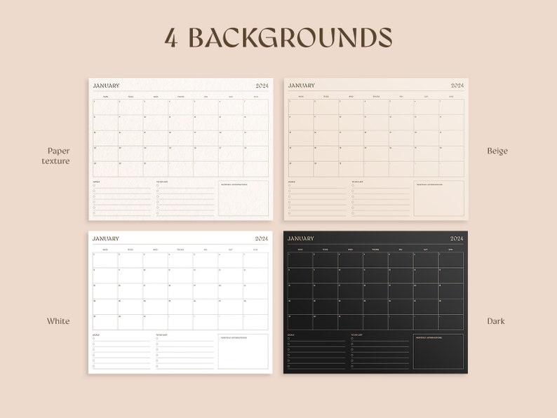 2024 Monthly Calendar Digital Planner Notepad Minimalist Monthly ...