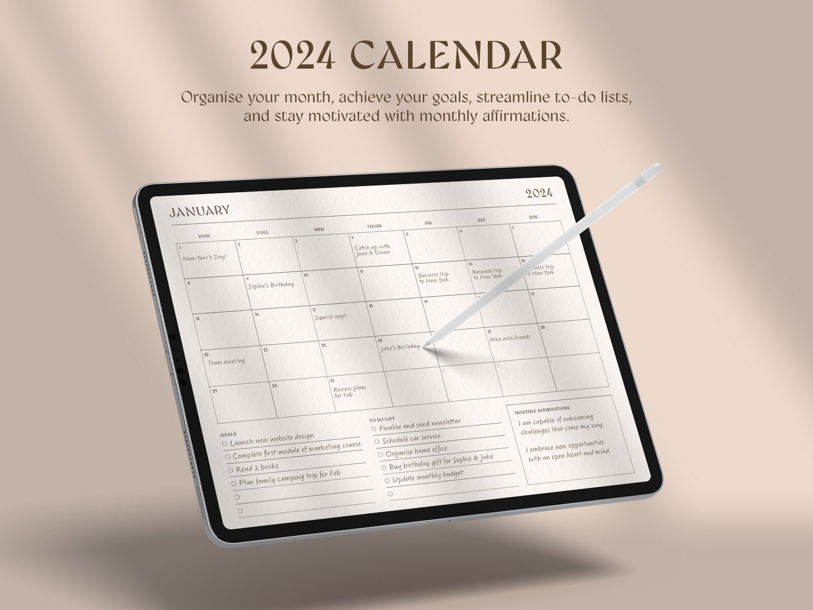 2024 Monthly Calendar | Digital Planner | Notepad | Minimalist Monthly ...