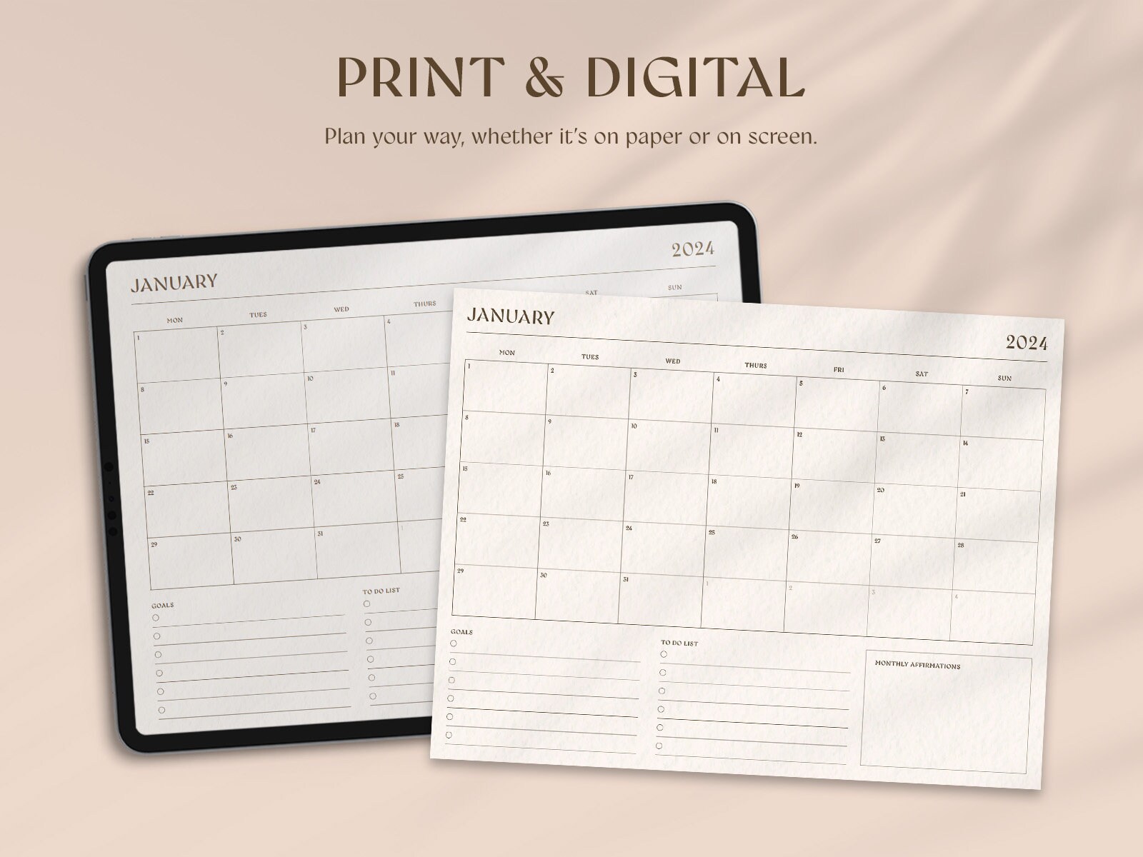 2024 Monthly Calendar | Digital Planner | Notepad | Minimalist Monthly ...