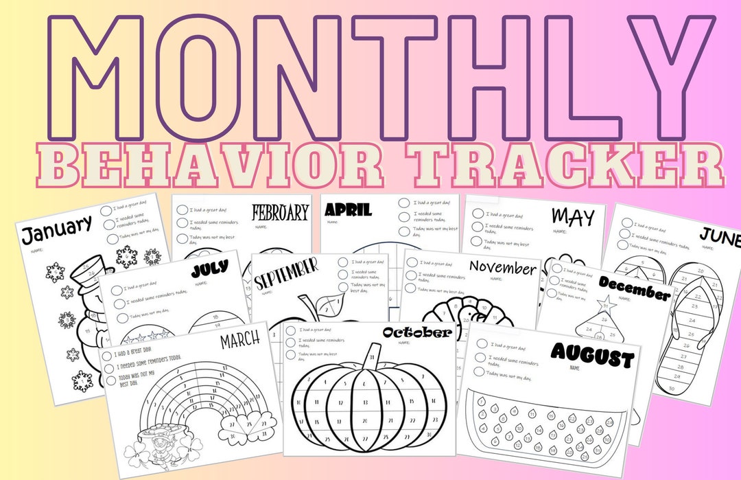 Fillable Theme-based Monthly Behavior Trackers | Student_child_parents ...