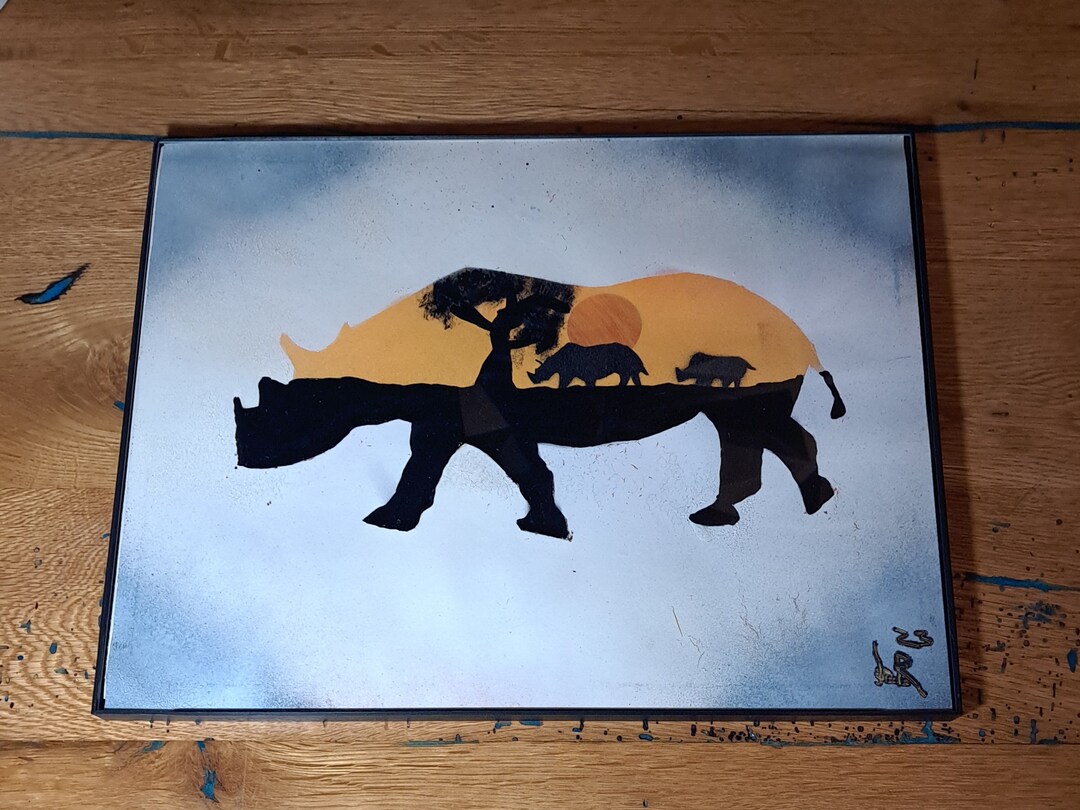 Framed Rhino Spray Painting - Etsy