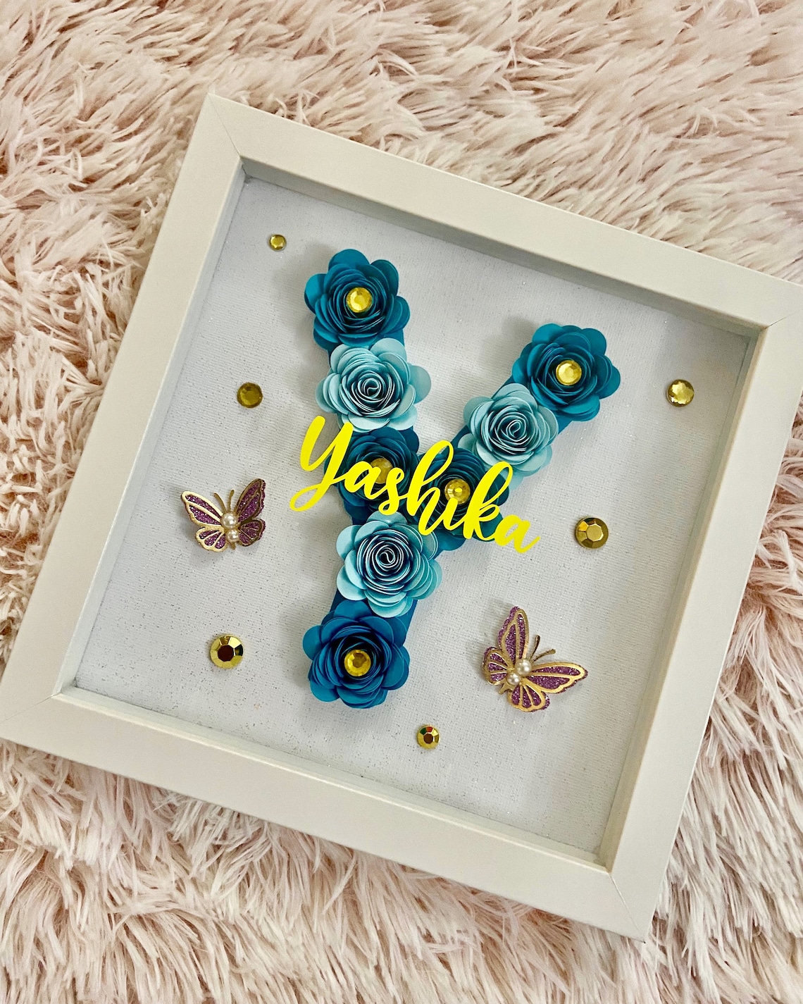 Personalised Initial Shadow Box, Custom Shadow Box, Paper Flower Shadow Box, Shadowbox, Return ...