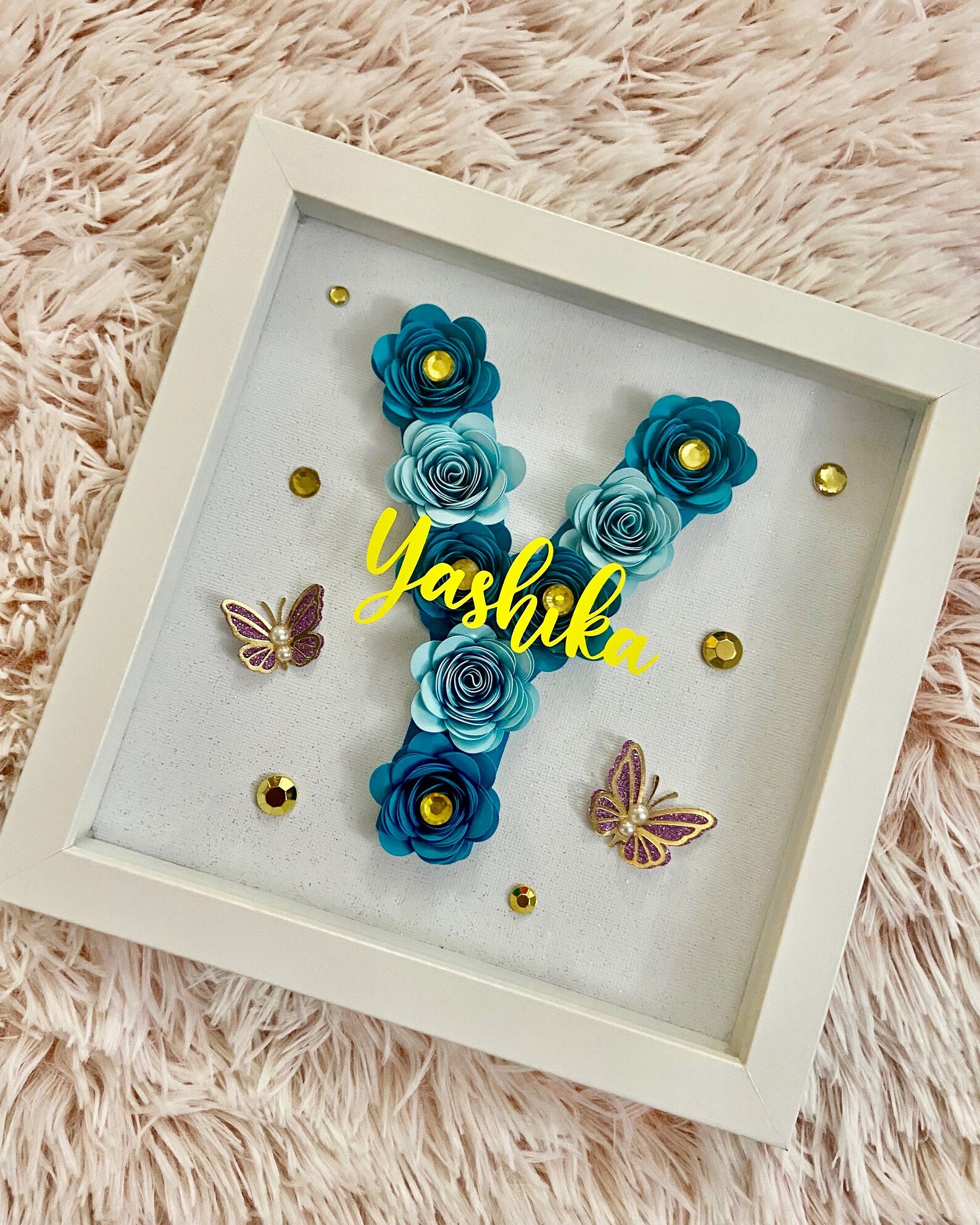 Personalised Initial Shadow Box, Custom Shadow Box, Paper Flower Shadow ...