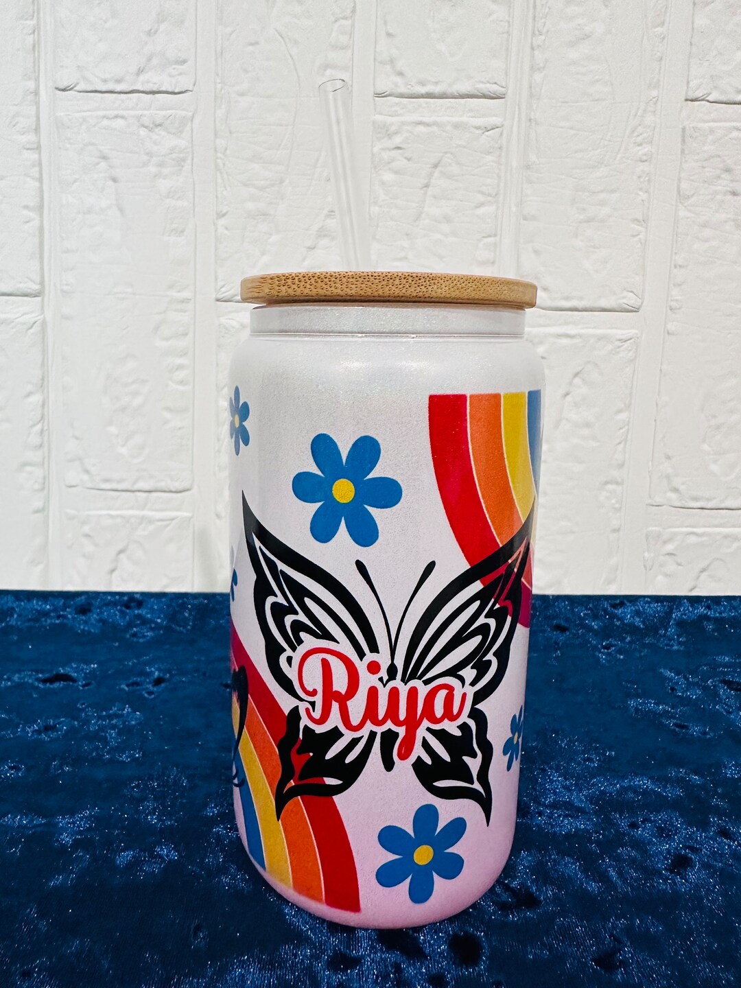 Butterfly Rainbow Glass Can Tumbler: Shimmer Gradient Libby Glass (16oz ...