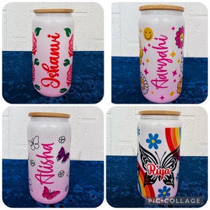 16oz Libby Glass Can, Gradient Blue Pink Glass Can, Gifts for Girls ...