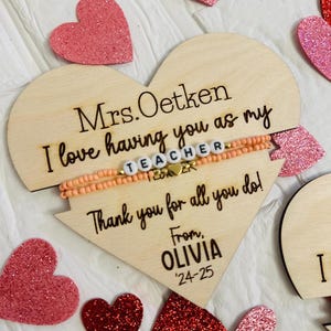 Personalized Teacher Valentine Gift: Engraved Wooden Heart With Beaded ...