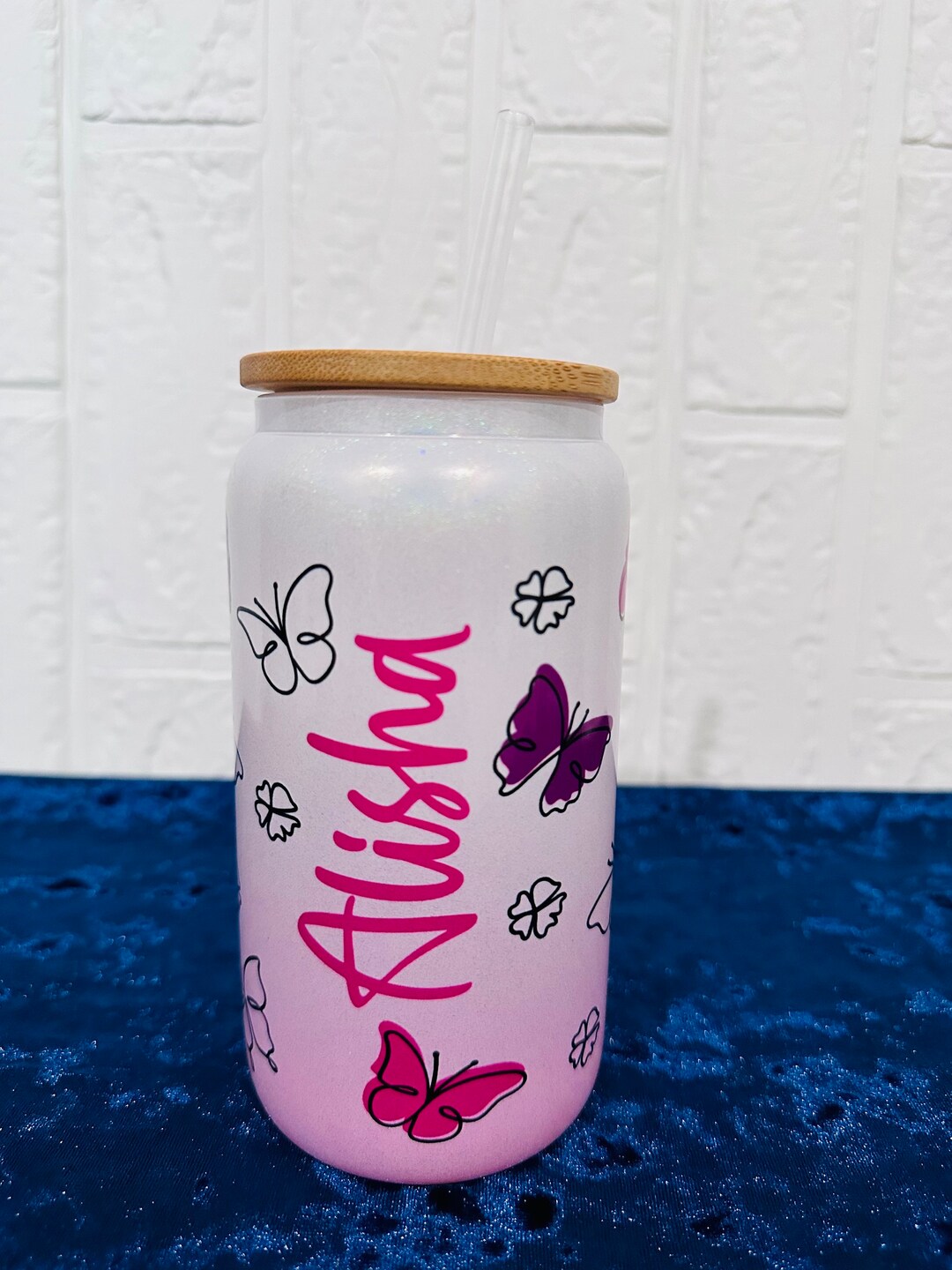 16oz Libby Glass Can, Gradient Ombre Pink Glass Can, Gifts for Girls ...