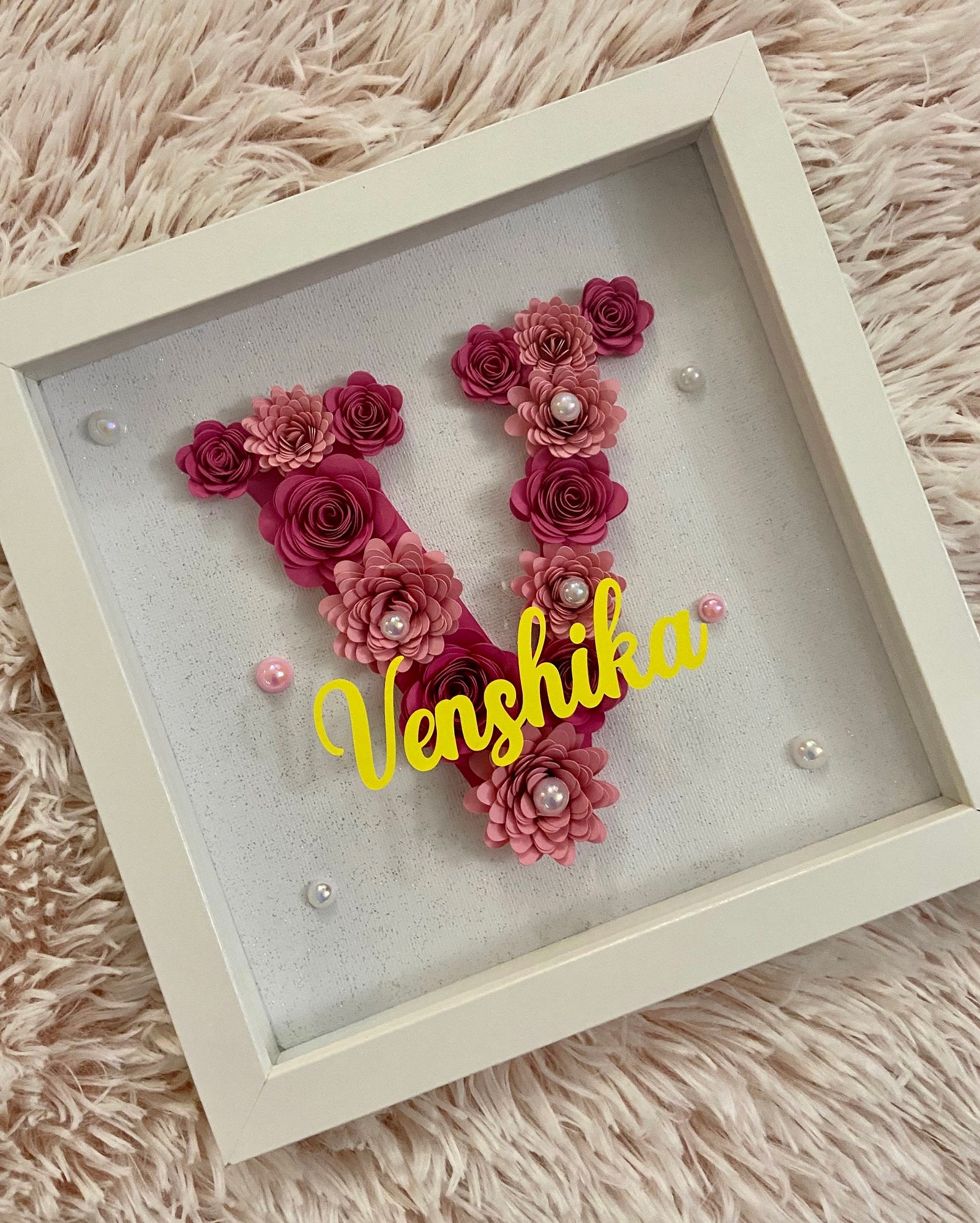 Personalised Initial Shadow Box, Custom Shadow Box, Paper Flower Shadow ...