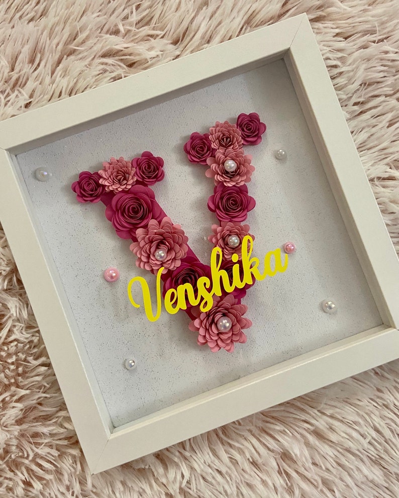 Personalised Initial Shadow Box, Custom Shadow Box, Paper Flower Shadow ...