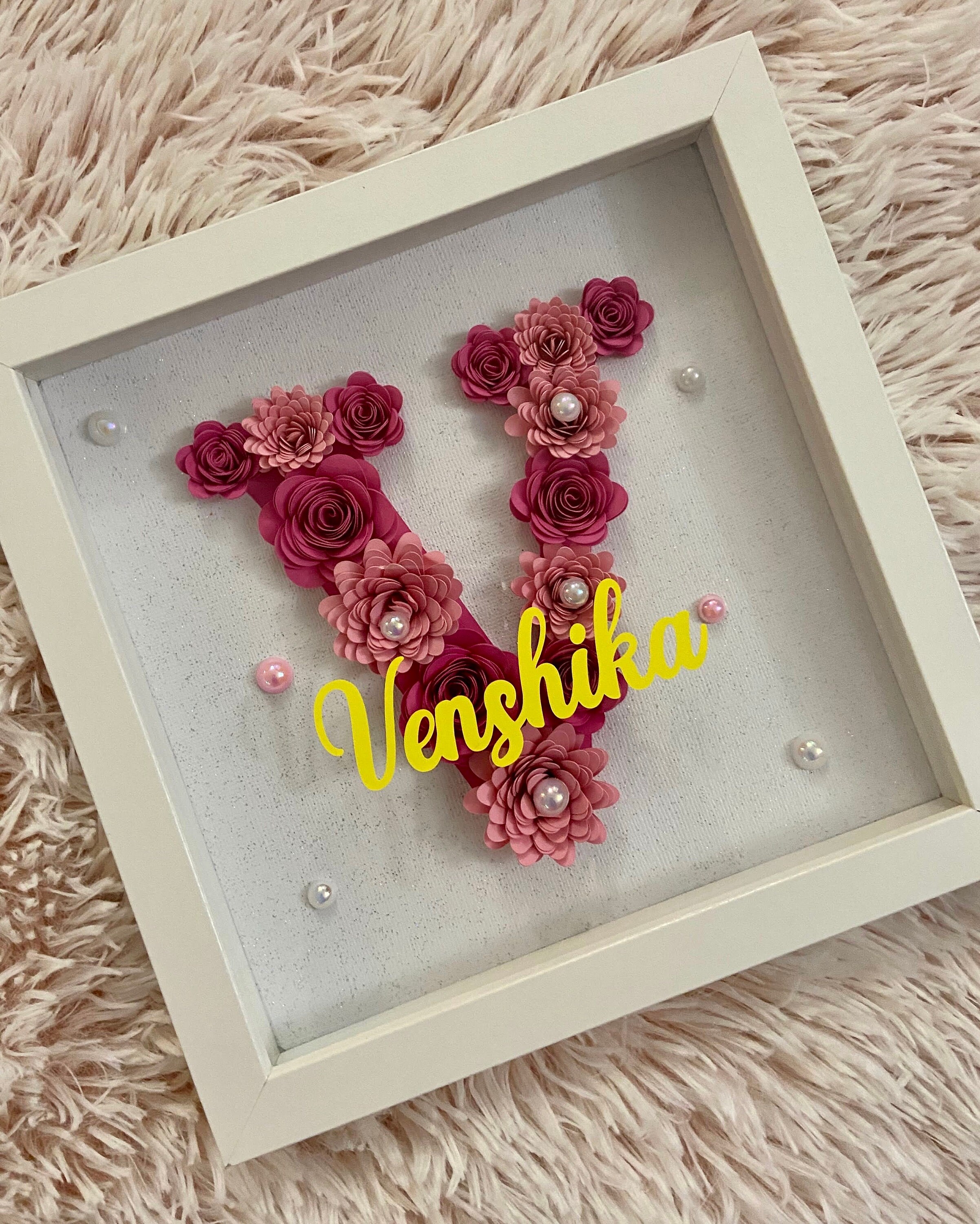 Personalised Initial Shadow Box, Custom Shadow Box, Paper Flower Shadow ...