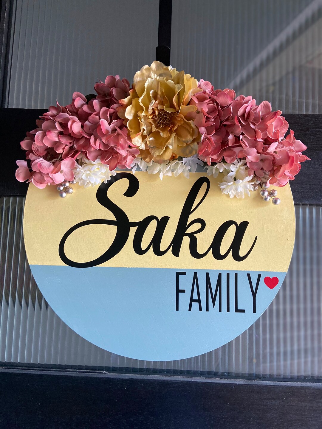 Custom Family Name Wooden Door Hanger: Floral Welcome Sign - Etsy