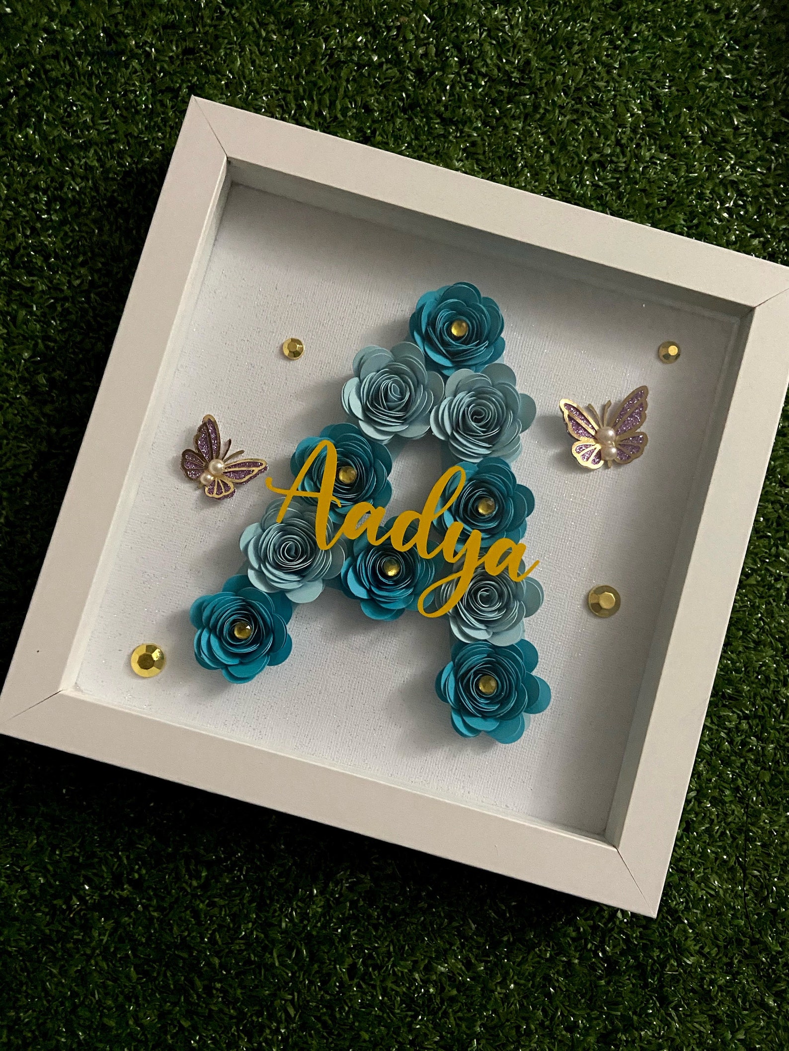 Personalised Initial Shadow Box, Custom Shadow Box, Paper Flower Shadow ...