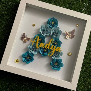 Personalised Initial Shadow Box, Custom Shadow Box, Paper Flower Shadow ...