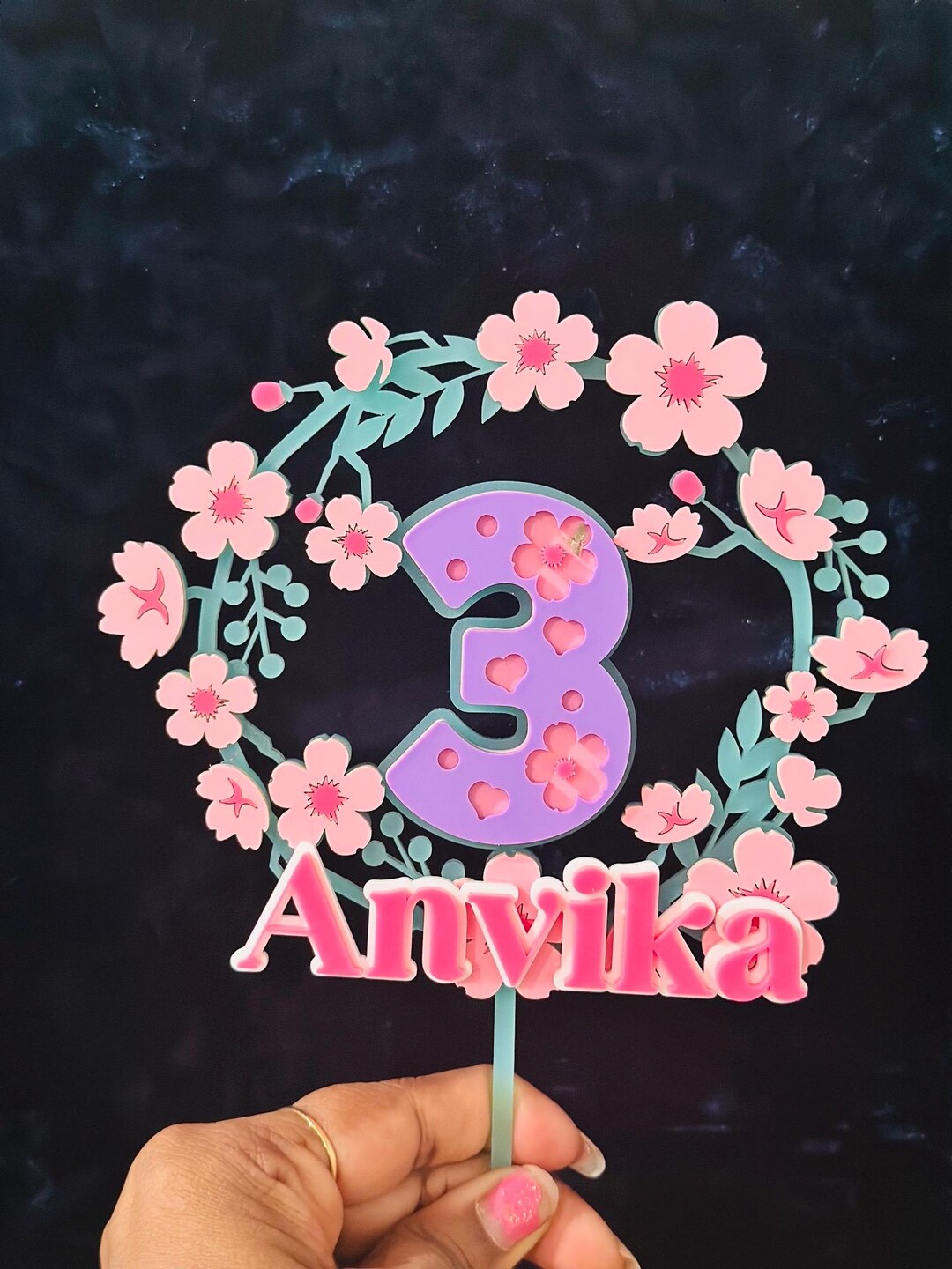 Acrylic Caketopper, Spring Theme Caketopper, Floral Caketopper ...