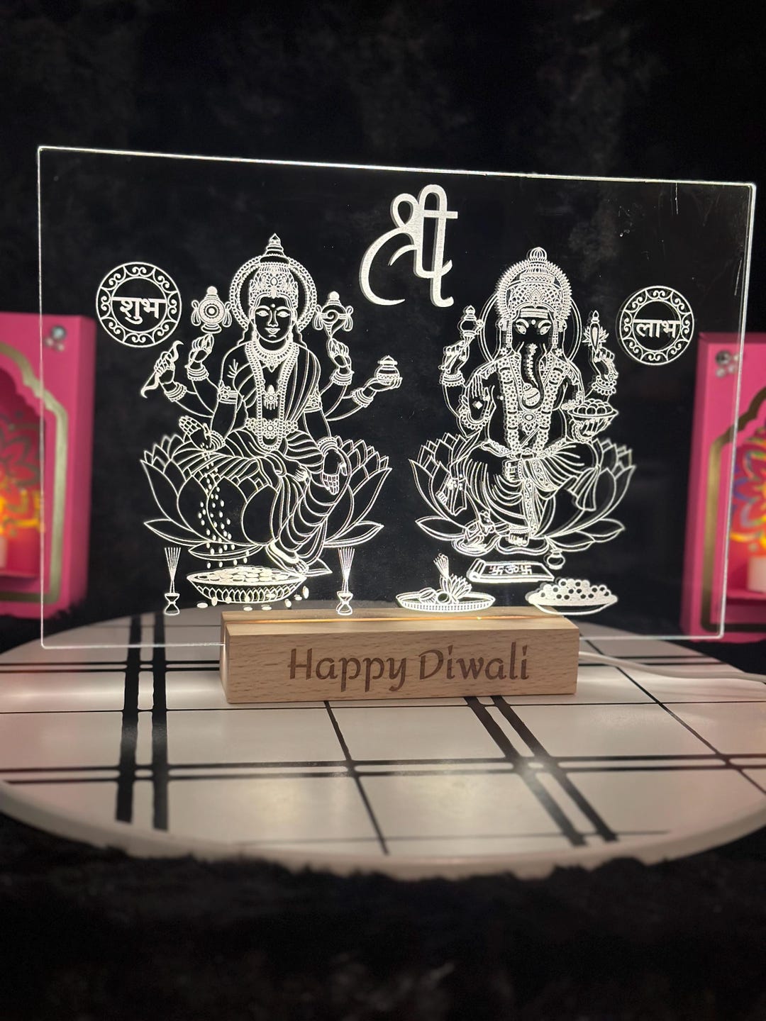 Lakshmi & Ganesha LED Light: Engraved Acrylic Diwali Gift - Etsy