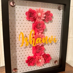 Personalised Initial Shadow Box, Custom Shadow Box, Paper Flower Shadow ...