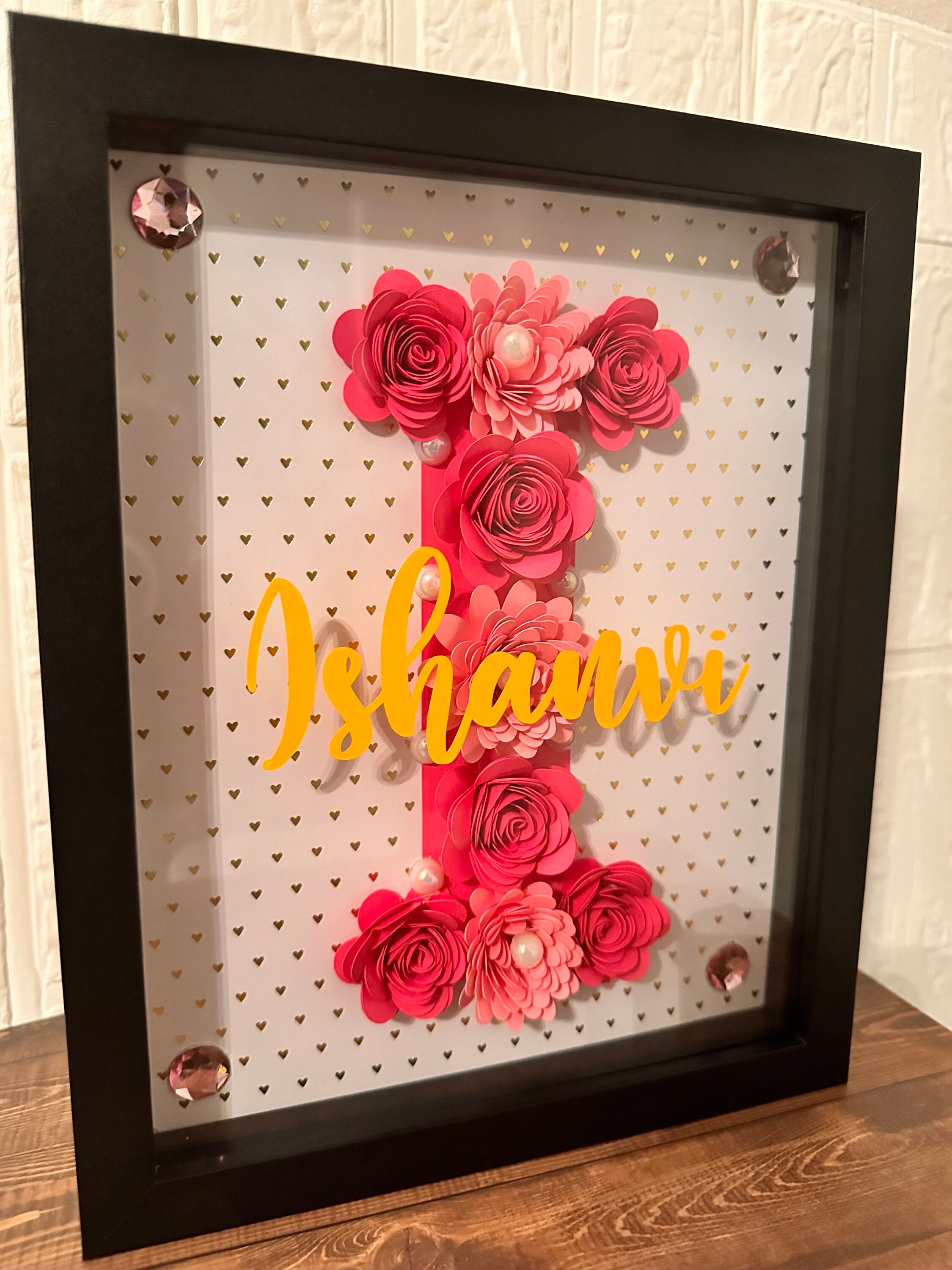 Personalised Initial Shadow Box, Custom Shadow Box, Paper Flower Shadow ...