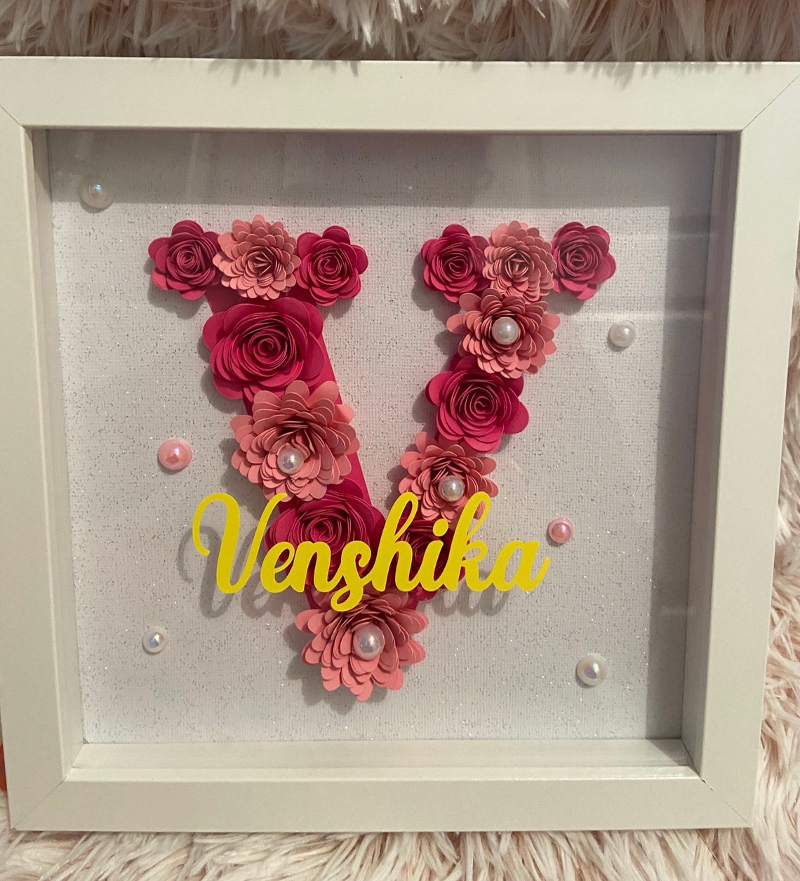 Personalised Initial Shadow Box, Custom Shadow Box, Paper Flower Shadow ...