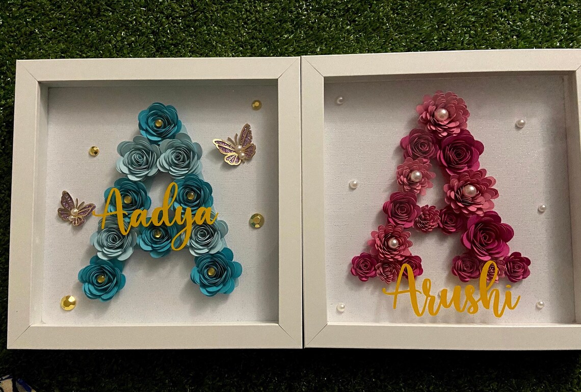 Personalised Initial Shadow Box, Custom Shadow Box, Paper Flower Shadow ...