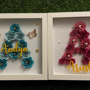 Personalised Initial Shadow Box, Custom Shadow Box, Paper Flower Shadow ...
