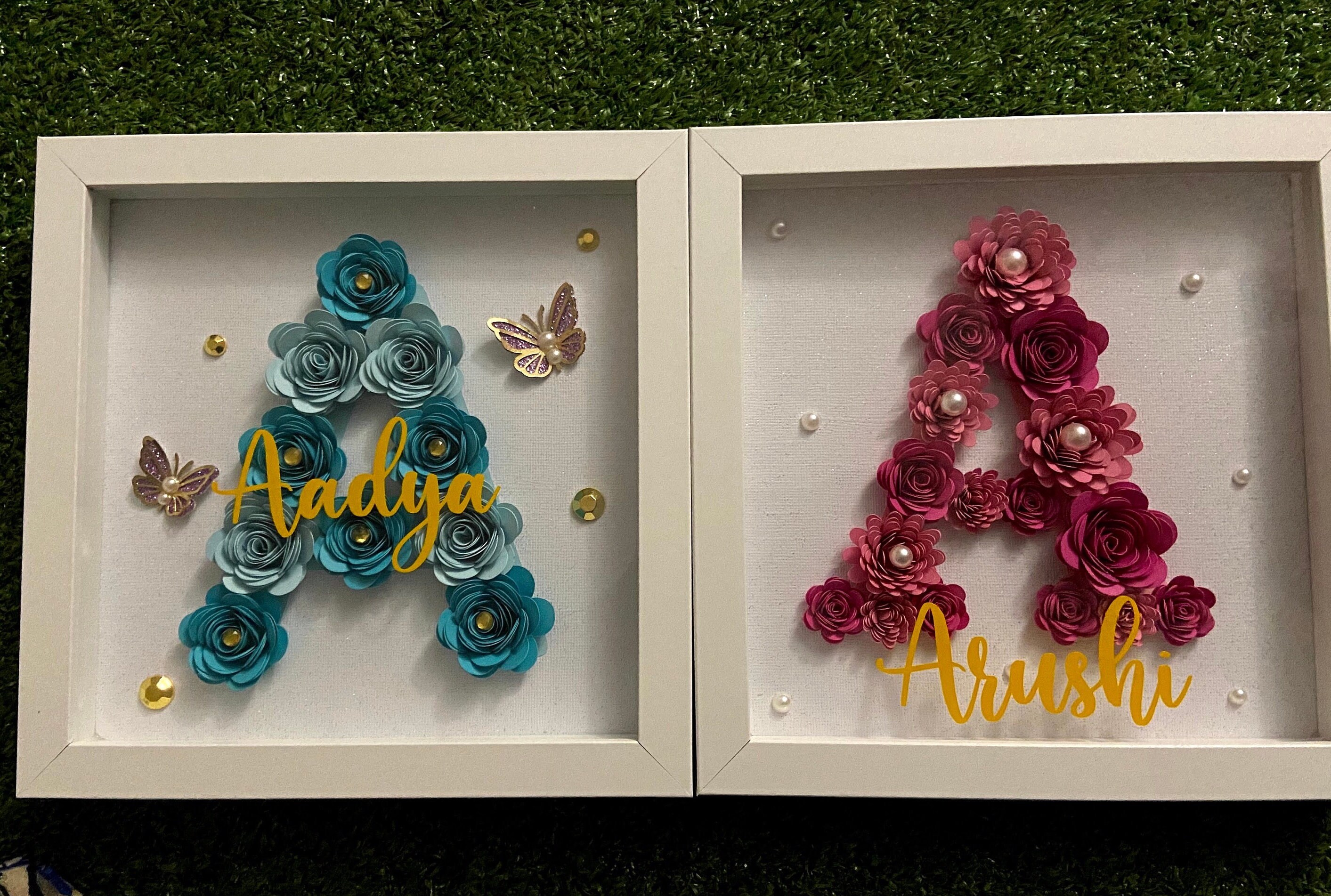 Personalised Initial Shadow Box, Custom Shadow Box, Paper Flower Shadow ...