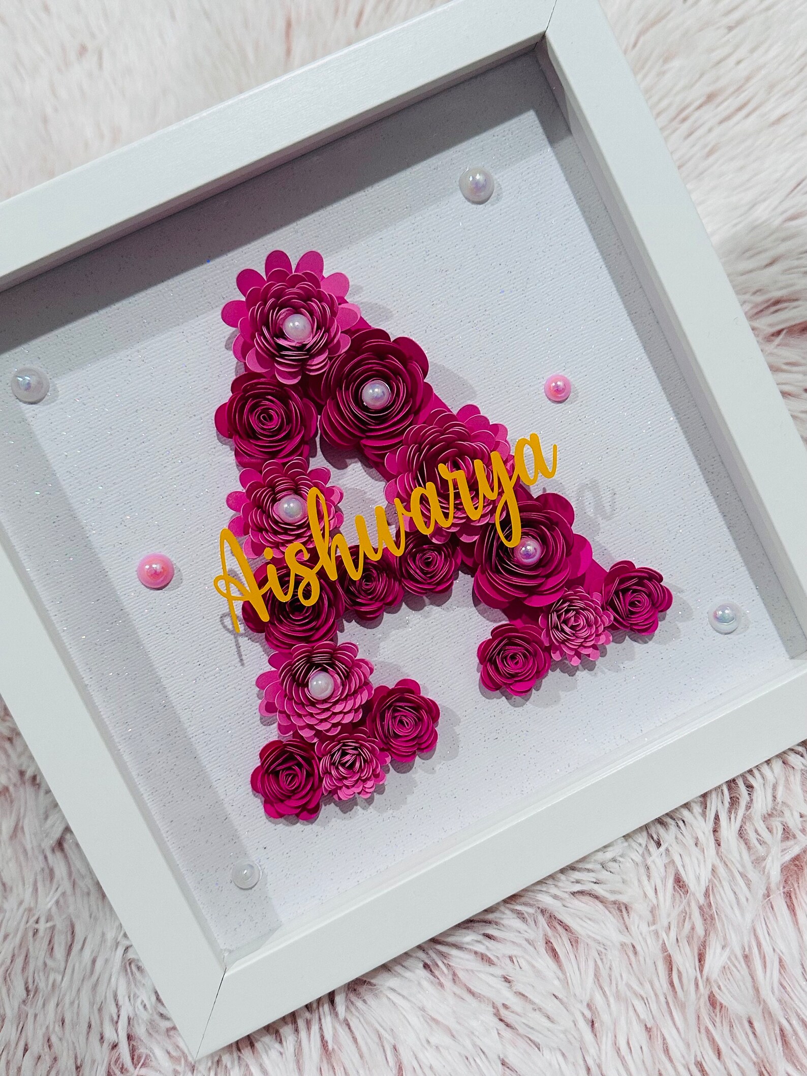 Personalised Initial Shadow Box, Custom Shadow Box, Paper Flower Shadow ...