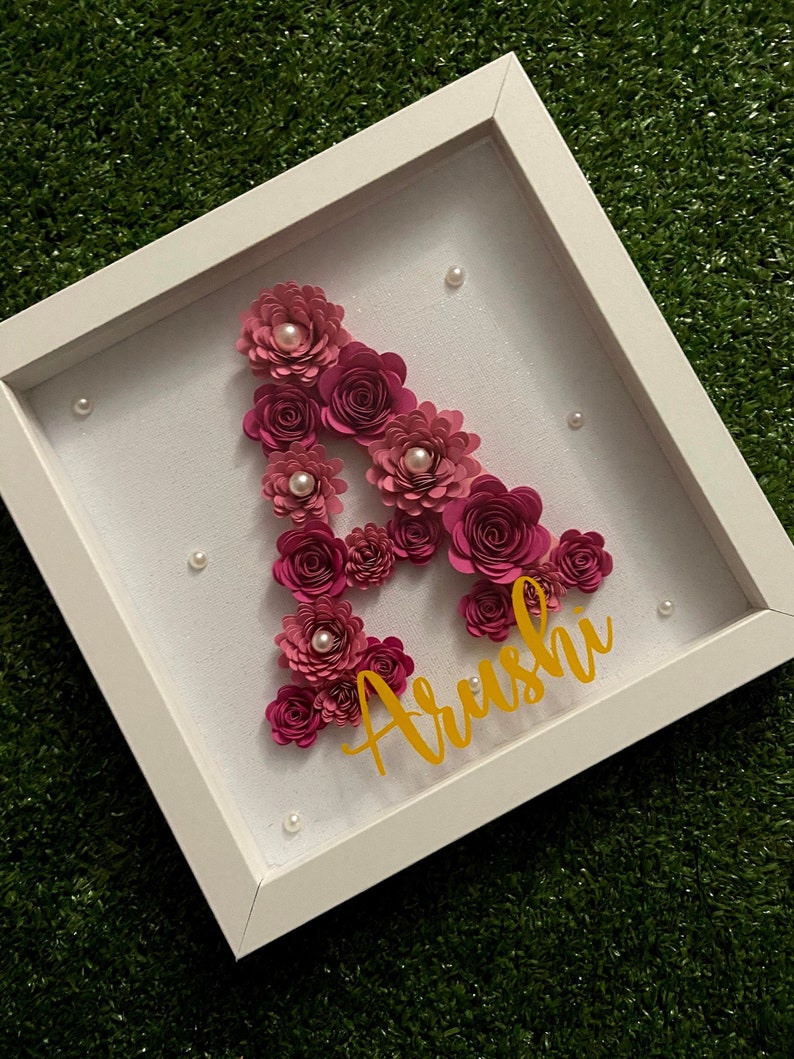 Personalised Initial Shadow Box, Custom Shadow Box, Paper Flower Shadow ...