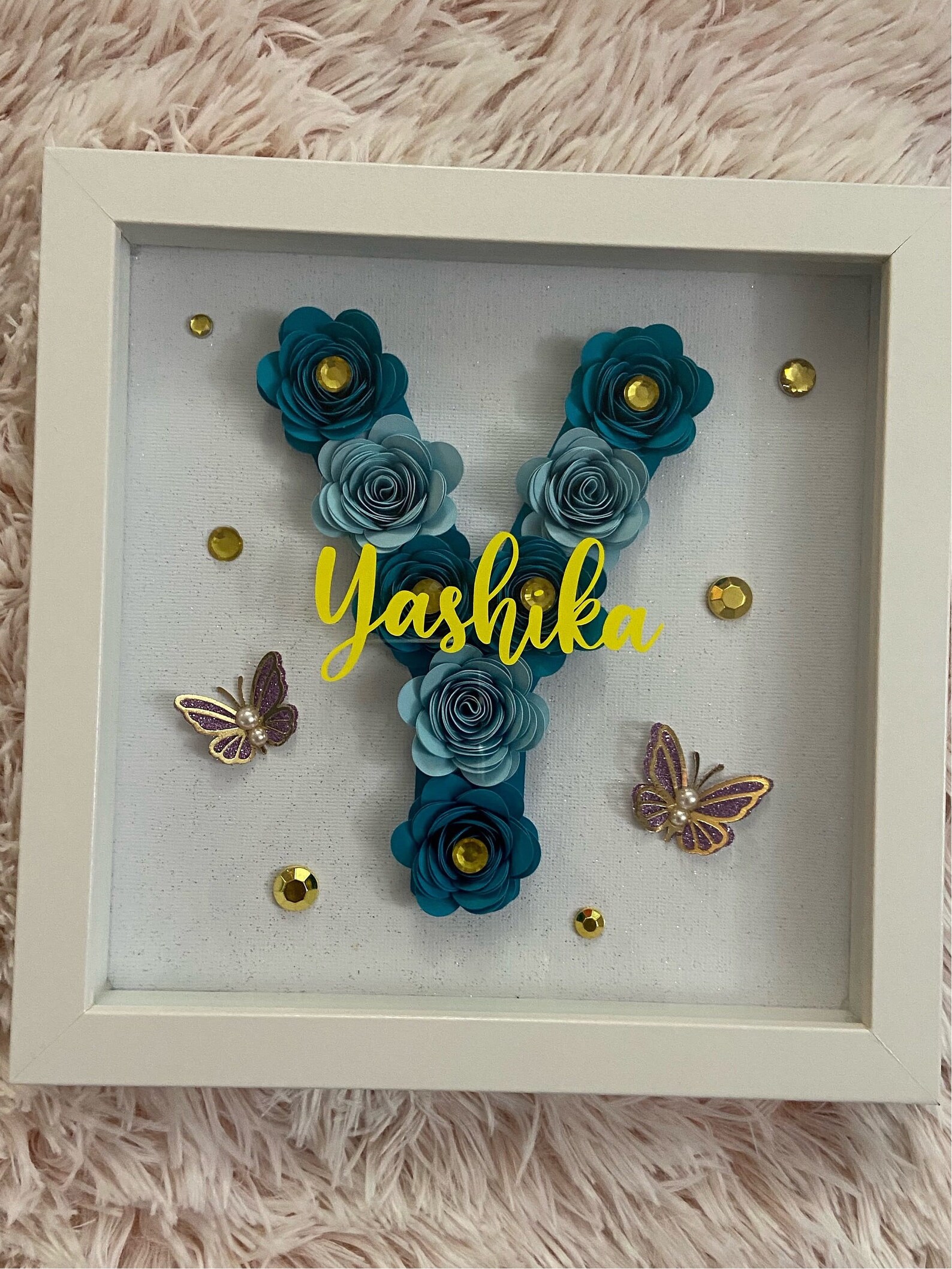Personalised Initial Shadow Box, Custom Shadow Box, Paper Flower Shadow ...