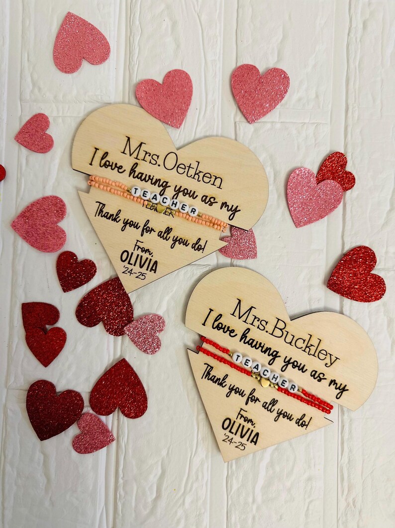 Personalized Teacher Valentine Gift: Engraved Wooden Heart With Beaded ...