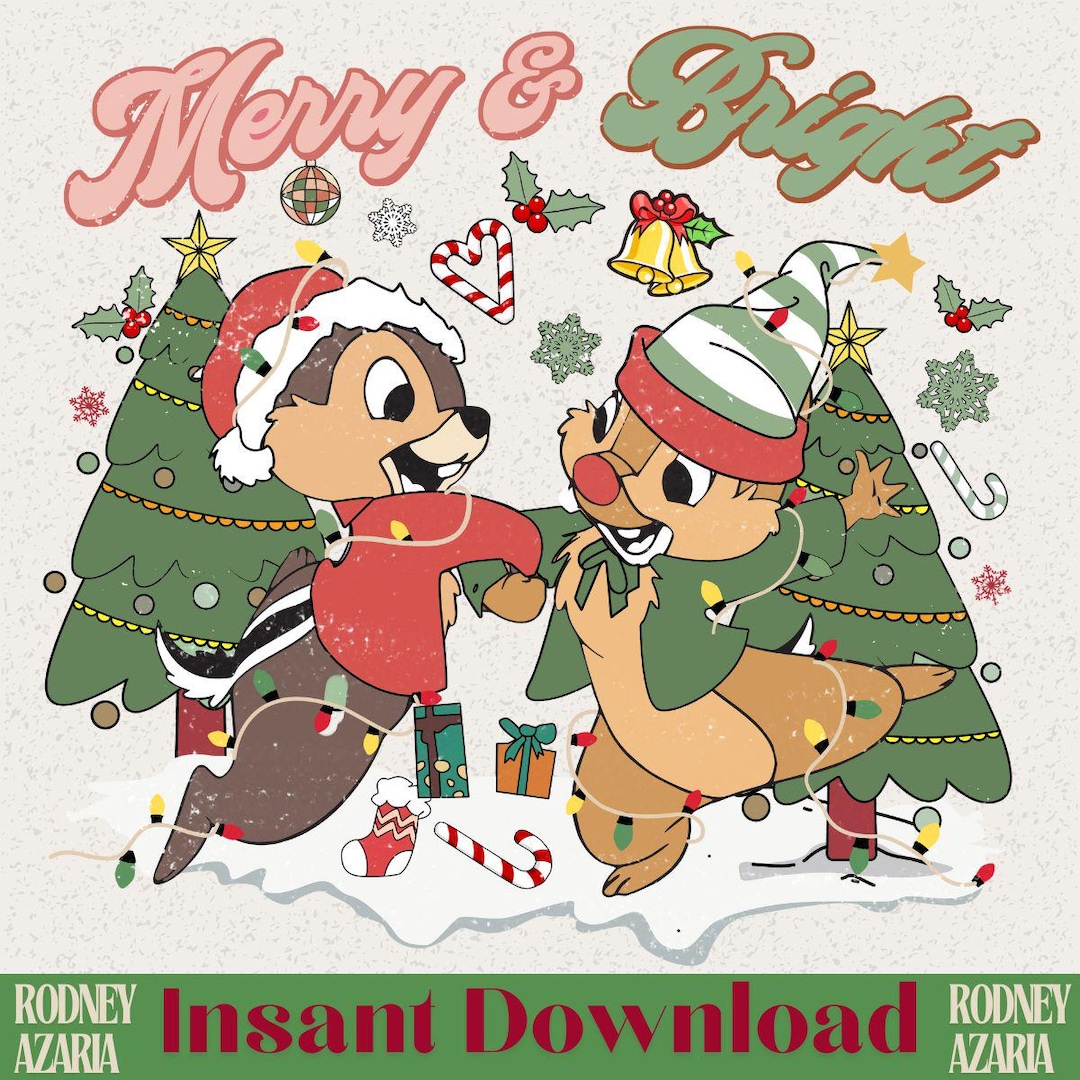 Disney Chip and Dale Christmas Png, Merry and Bright Christmas Png ...