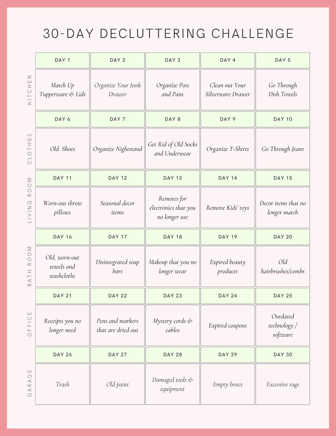 Minimalist Printable 30-day Declutter Challenge Planner - Instant ...