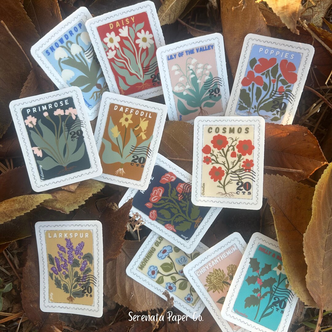 Birth Flower Stamp Stickers ,choose Your Month, Water Bottle Sticker ...