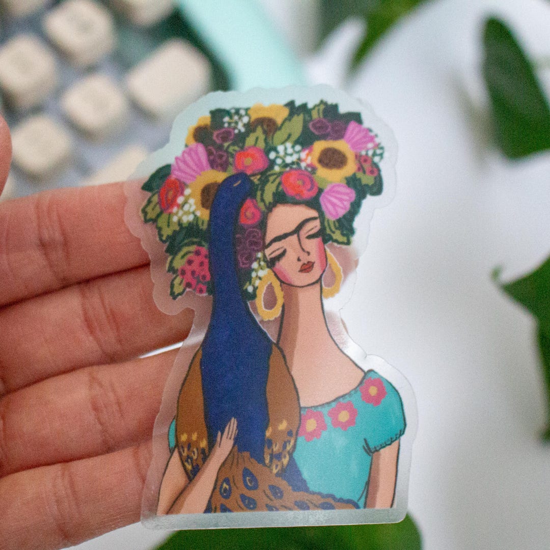 Transparent Mexican Flower Sticker, Whimsical Floral Peacock Sticker ...