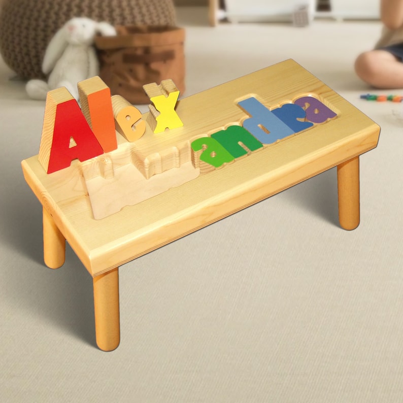 Personalized LARGE Step Stool With Name Puzzle Handcrafted Wooden Stool ...
