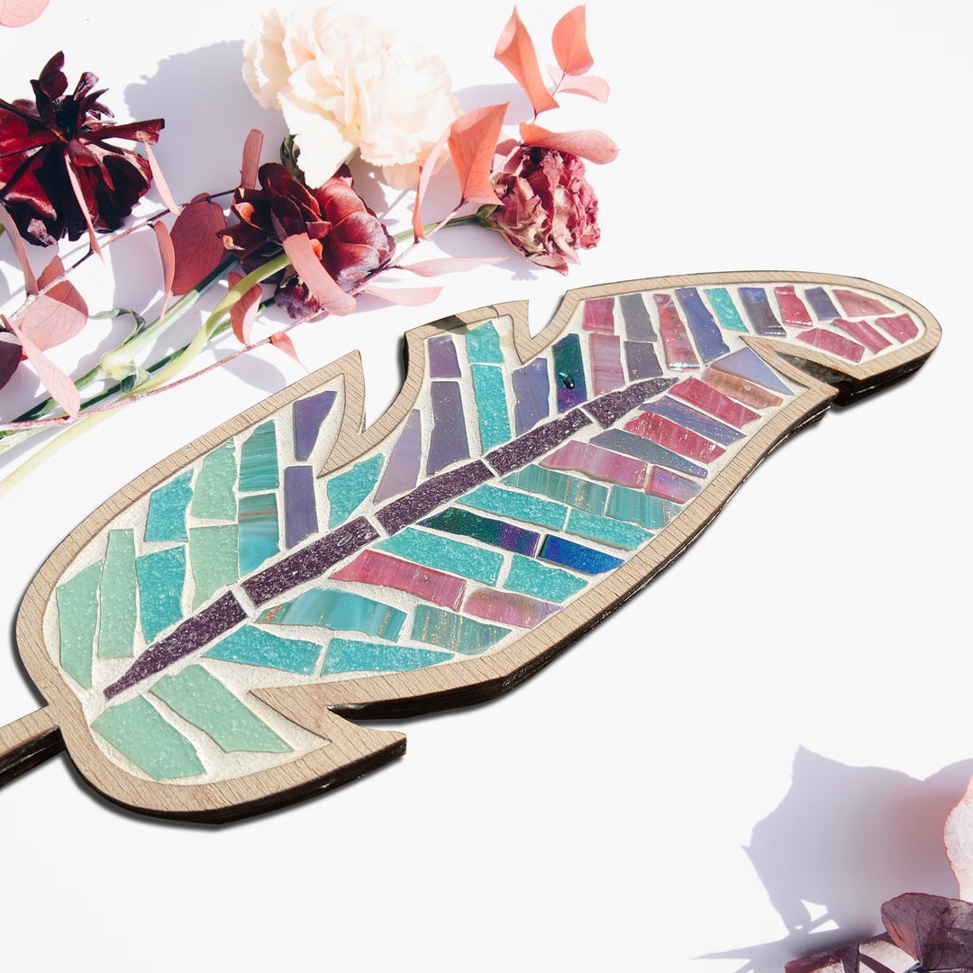 Turquoise Feather Mosaic Pink Green DIY Kit Feather Art Kit Feather ...