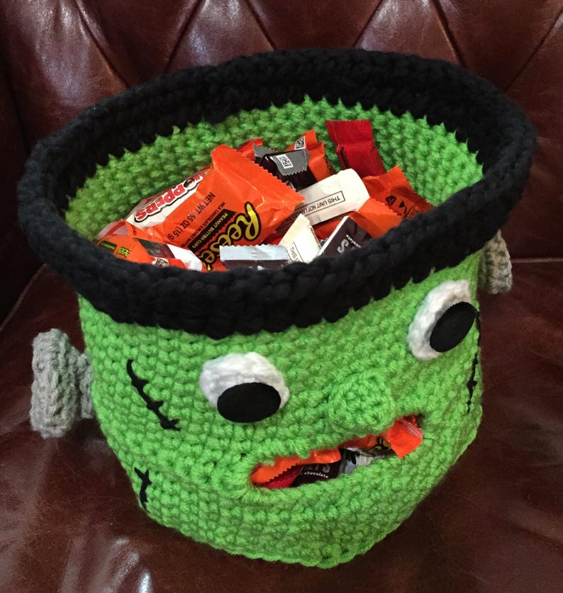 Crochet Pattern Pumpkin and Frankenstein Candy Bowl - Etsy