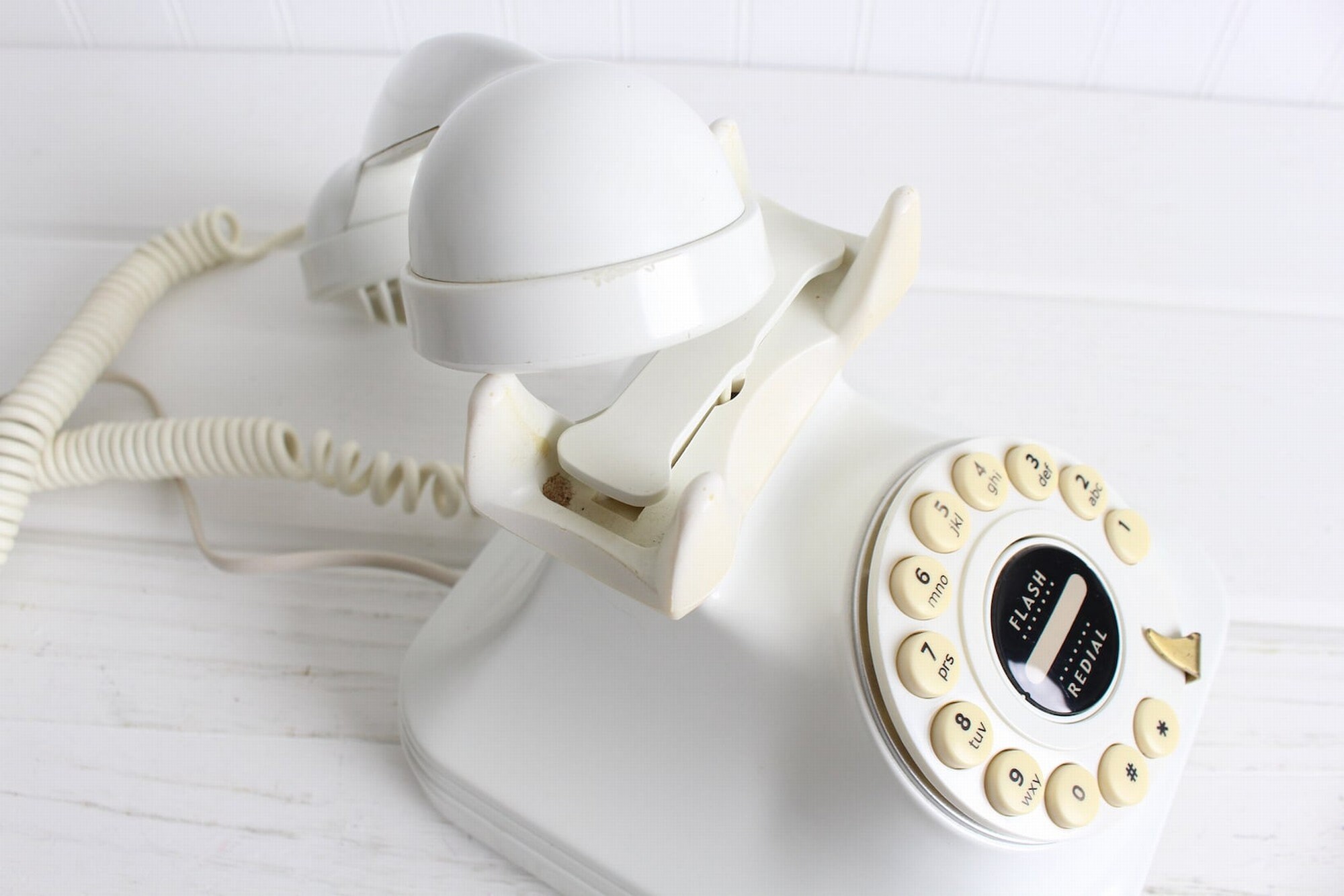 Vintage White Phone, Push Button Telephone, Grand Phone, PF Product ...