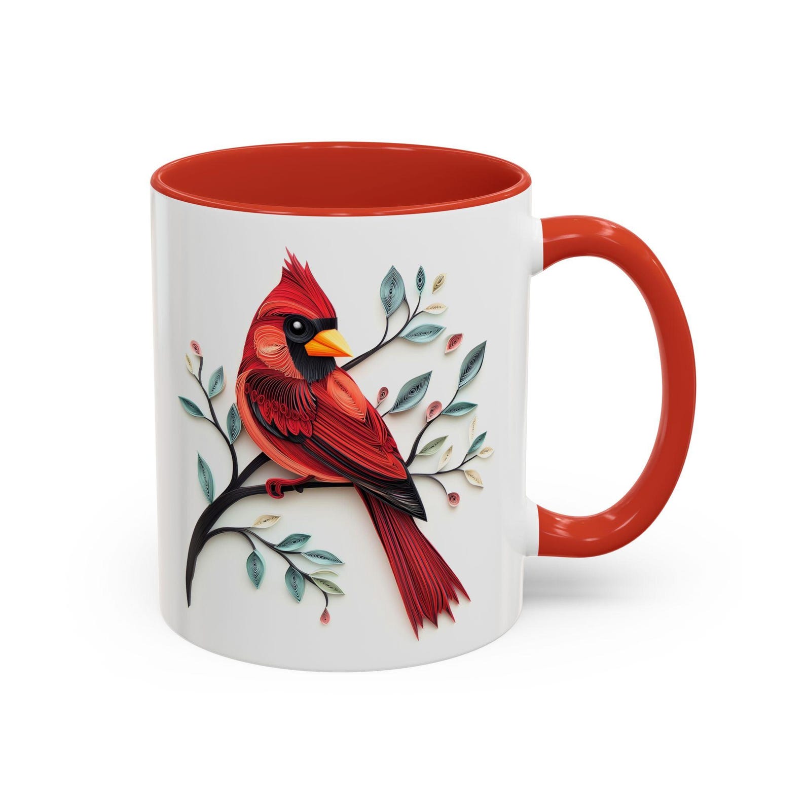 Cardinal Bird Coffee Mug | Paper Quilling Art Ceramic Cup | Winter ...